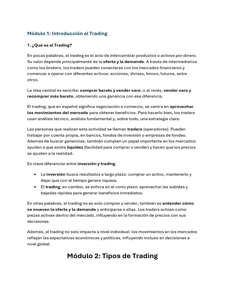 “Notas de Finanzas – Conceptos Básicos del Trading | PDF | Comerciante (Finanzas) | Análisis técnico