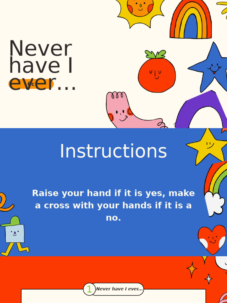 Never Have I Ever Icebreaker Presentation in Colorful Vibrant Style | PDF