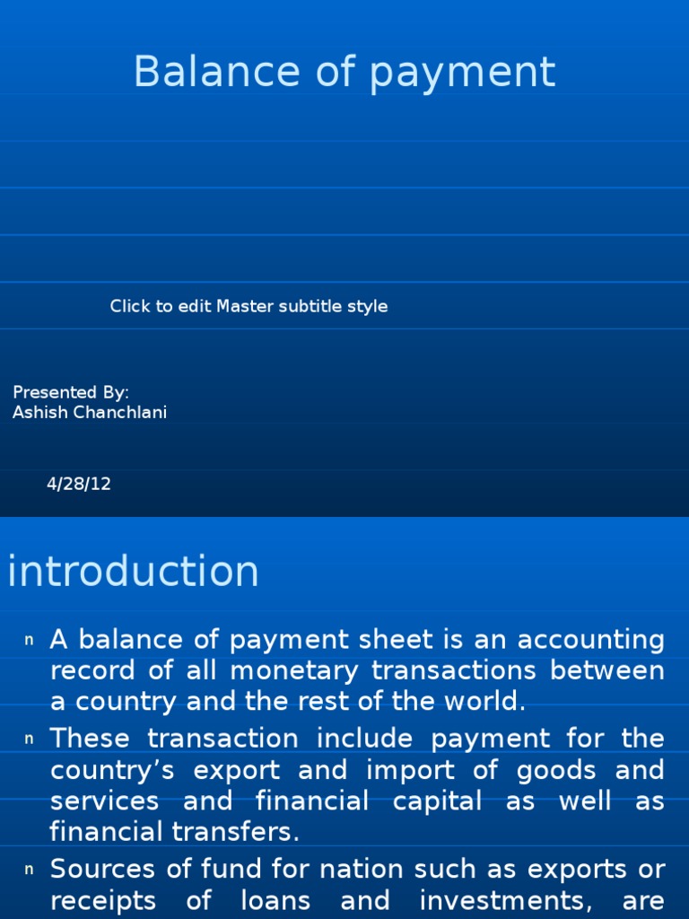Balance of Payment: Click To Edit Master Subtitle Style | PDF