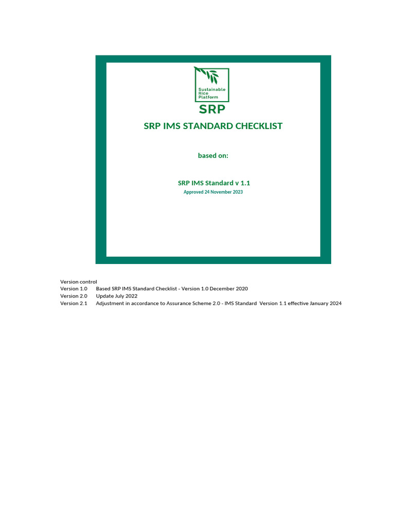SRP-IMS-checklist-v2.1 | PDF | Audit | Risk Assessment