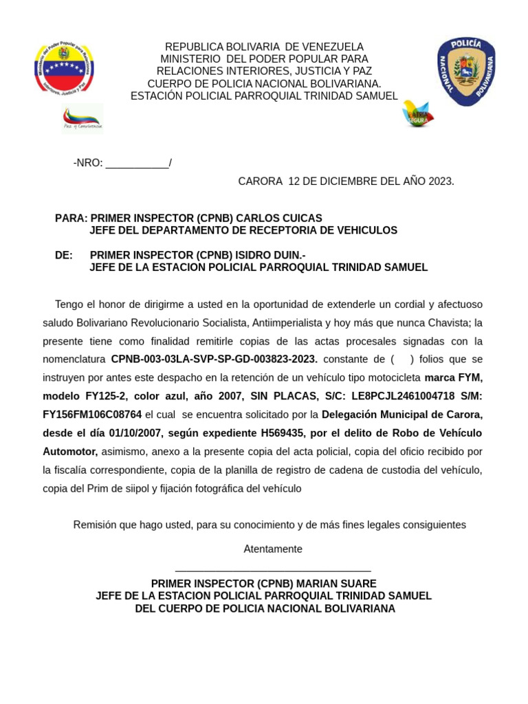 Remisión de Actas de Vehículo Robado | PDF