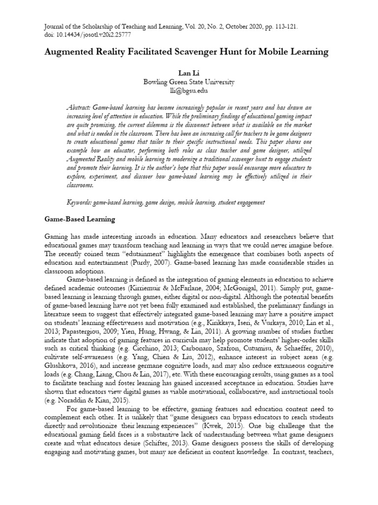 Augmented Reality Facilitated Scavenger Hunt For Mobile Learning | PDF ...