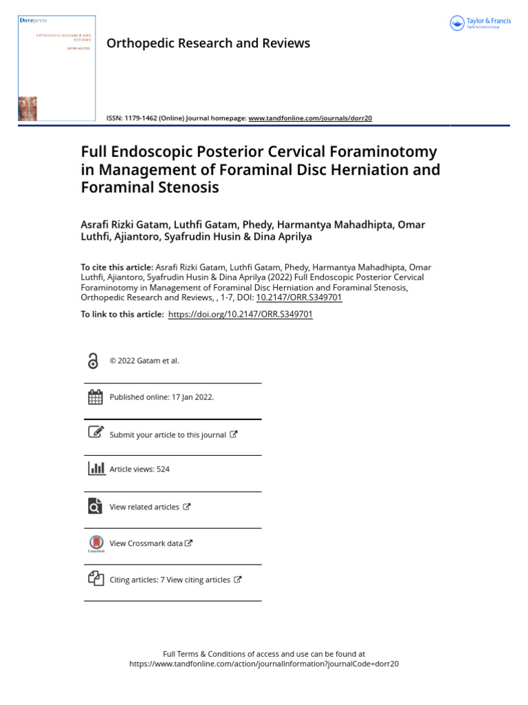 Full Endoscopic Posterior Cervical Foraminotomy in Management of ...