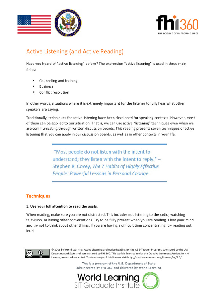 Active Listening Handout.docx | PDF | Mental Processes | Cognitive ...