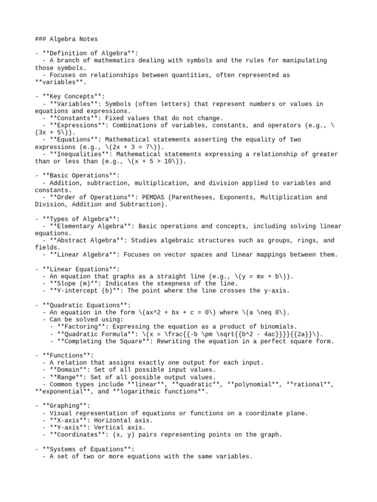 Essential Algebra Concepts Explained | PDF | Algebra | Equations
