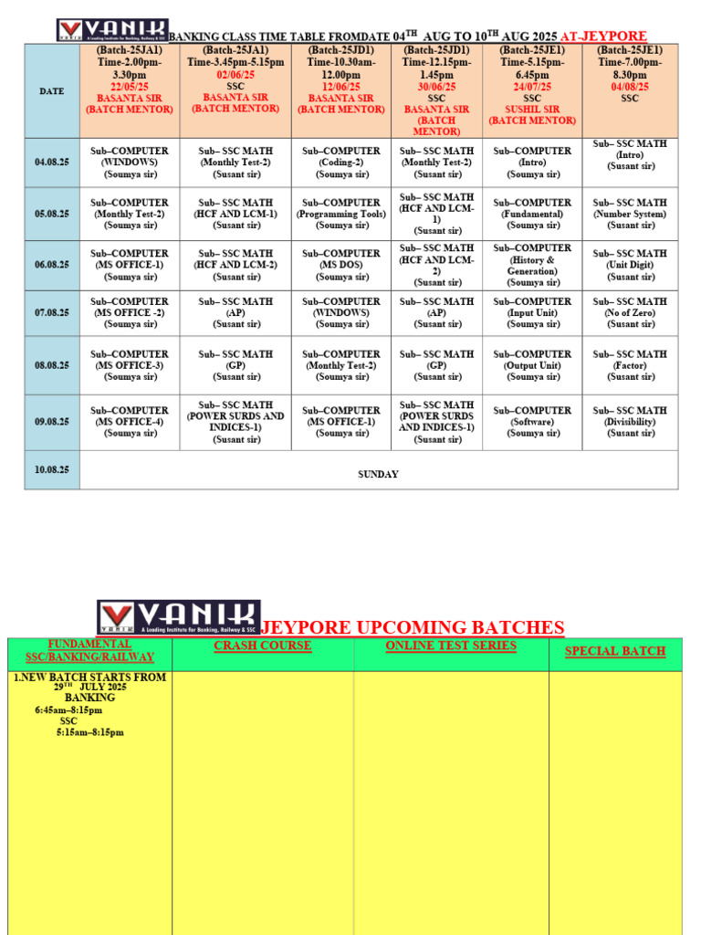 Jeypore Time Table 04th Aug-10th Aug 2025 | PDF | Computer Engineering ...
