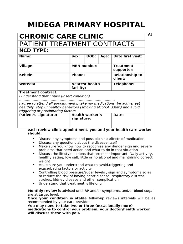 NCD Patient Treatment Contracts | PDF