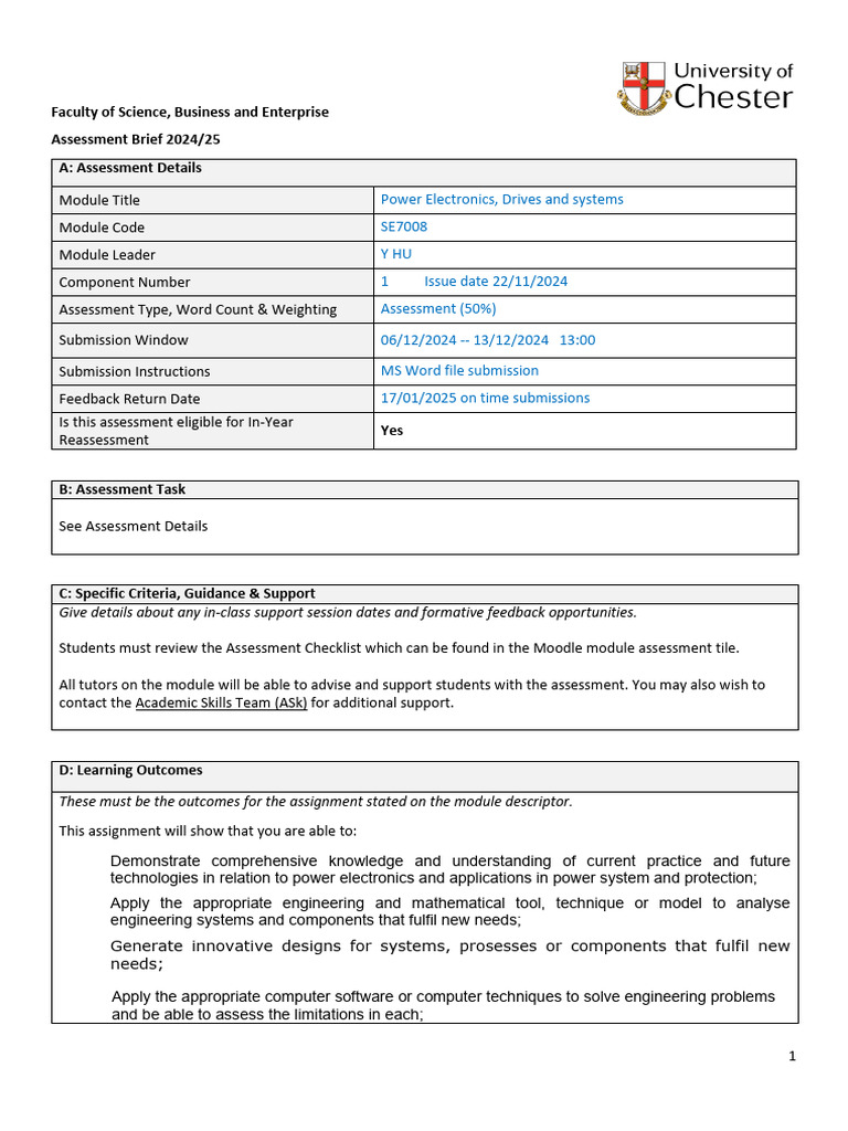 Power Electronics Assessment Brief 2024 | PDF | Engineering | Computing