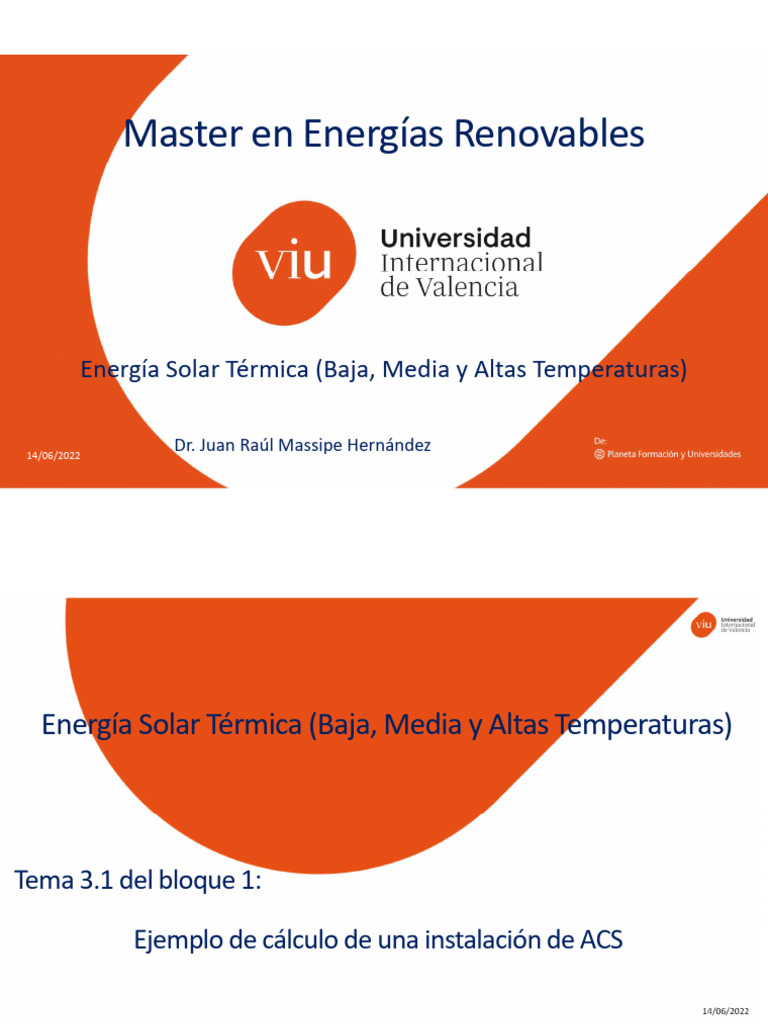 Tema3.1. Ejemplo de Cálculo de Una Instalación ACS PDF | PDF | Energía solar | Agua