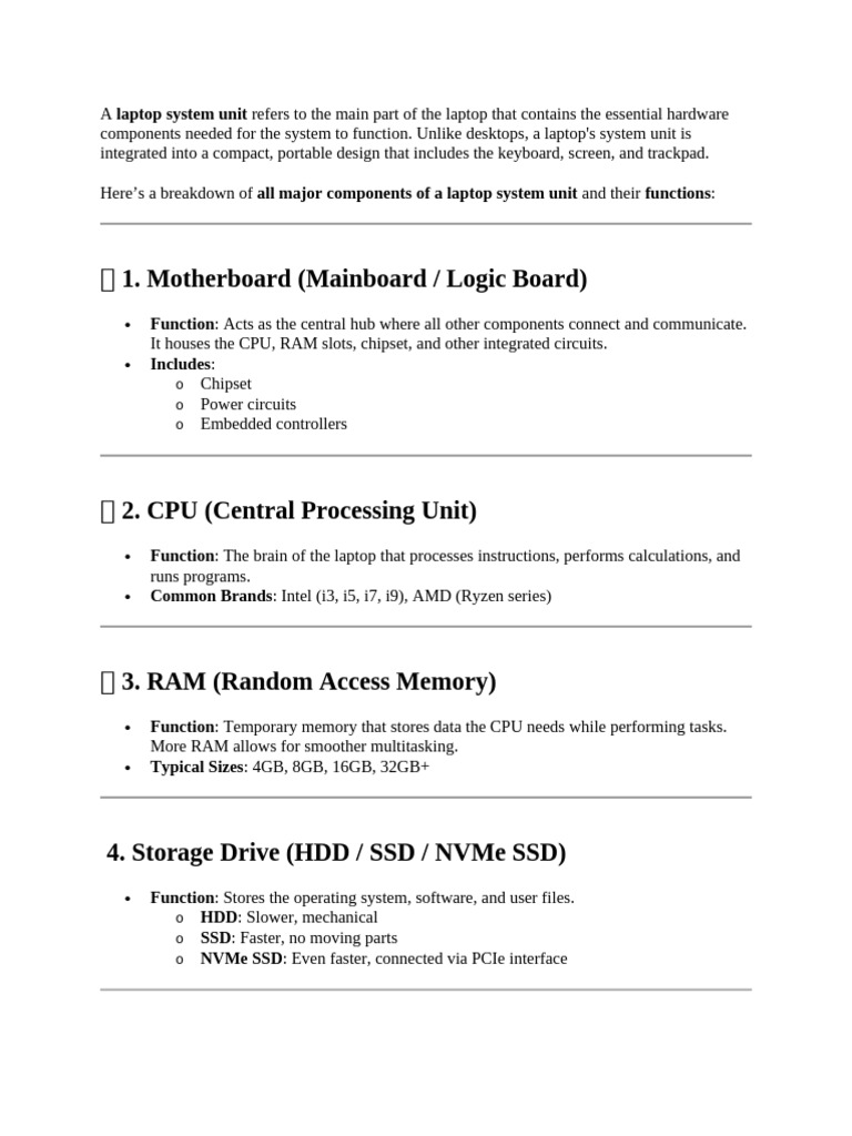 Laptop System Unit Components Explained | PDF | Read Only Memory | Bios