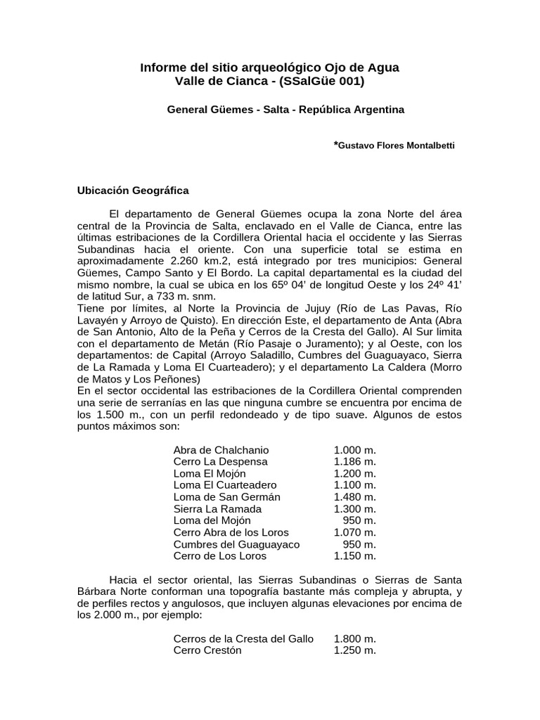 Informe sobre el sitio Ojo de Agua, Salta | PDF