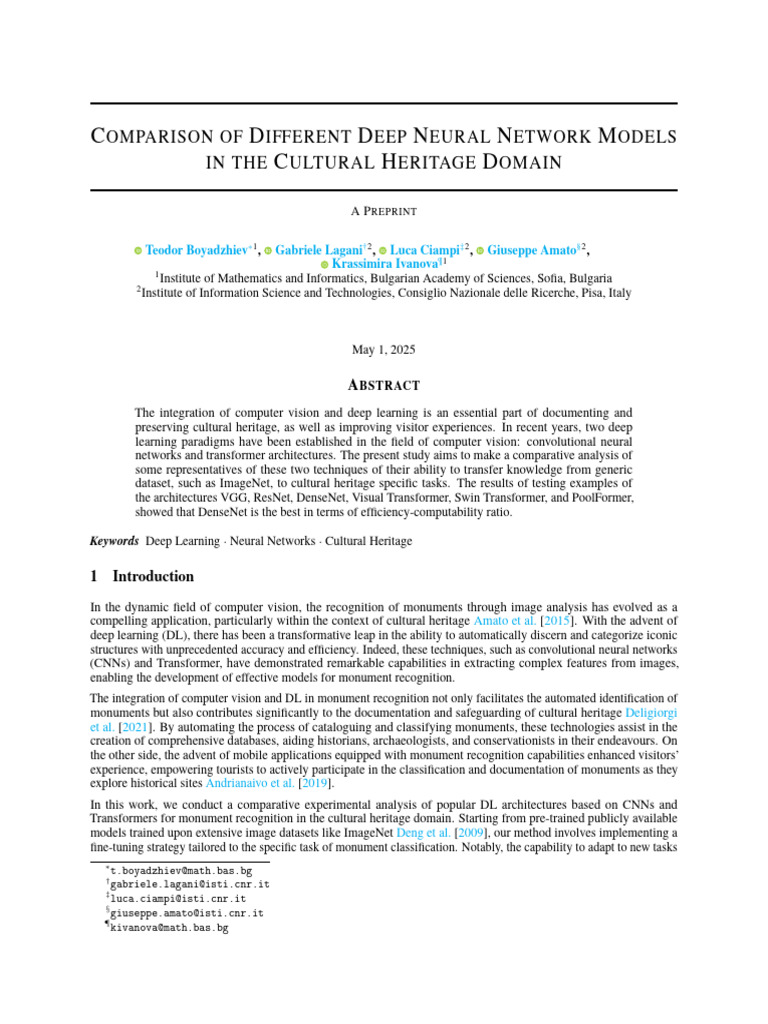 Comparision of Different Deep Neural Network in Heritage Domain | PDF ...