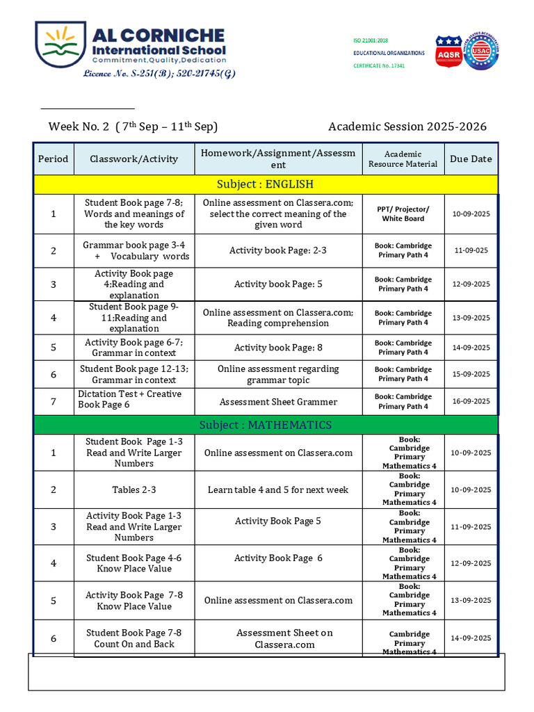 Weekly Agenda Week 2 Grade 4 2025-2026 | PDF | Books | Human Communication