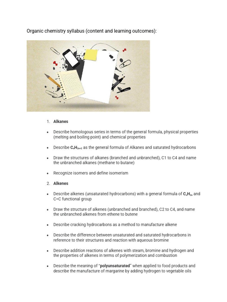 Organic Chemistry Notes | PDF | Alkene | Alkane
