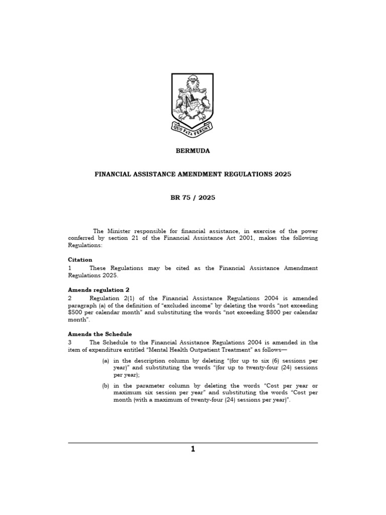 Bermuda Financial Assistance Amendments 2025 | PDF