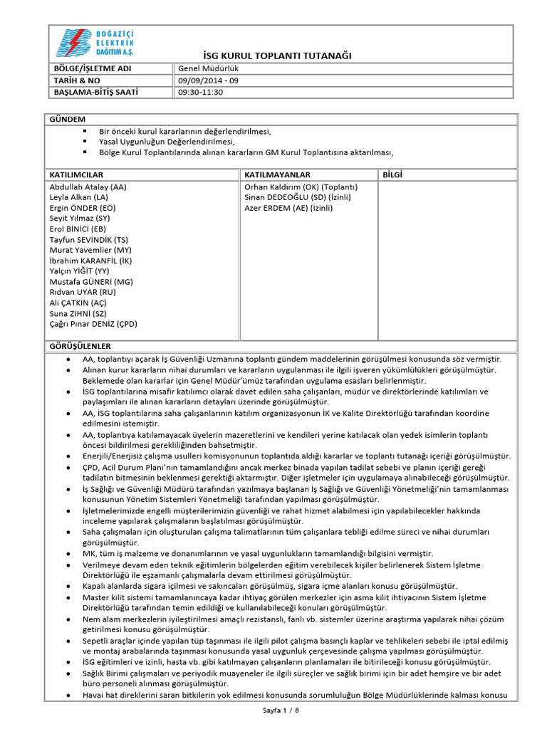 İsg Kurul Toplanti Tutanaği | PDF