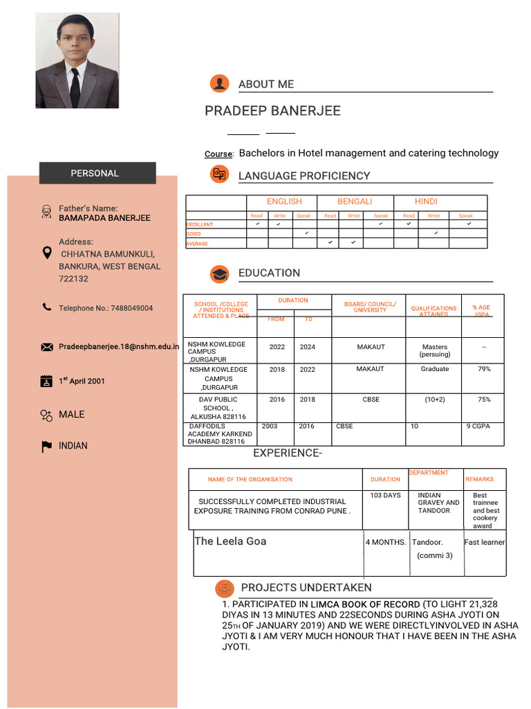 Pradeep Banerjee: Hotel Management CV | PDF