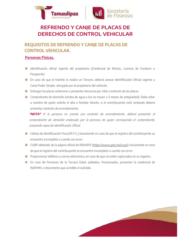 Requisitos Refrendo y Canje de Placas Cont Vehicular | PDF