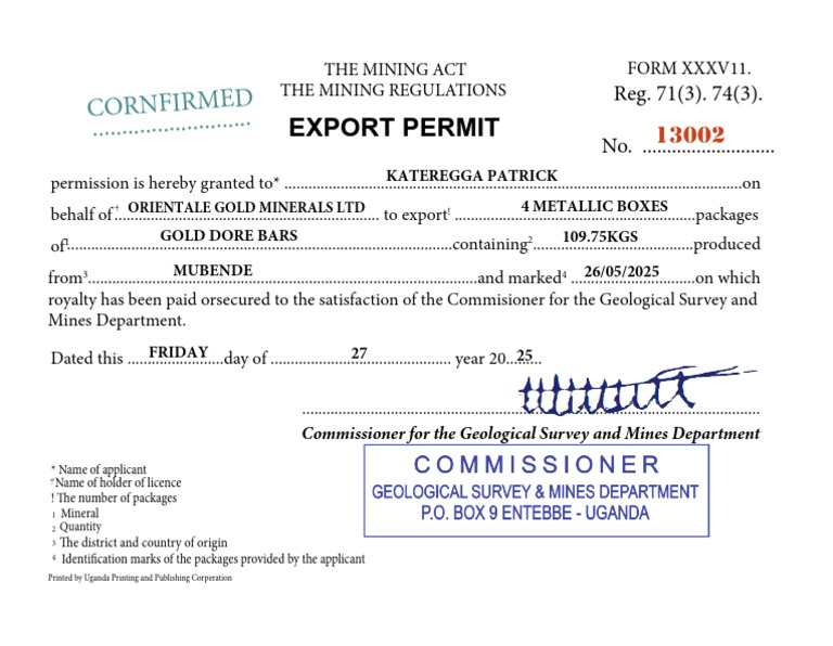 Uganda Mining Export Permit Form | PDF | Resource Extraction | Mining