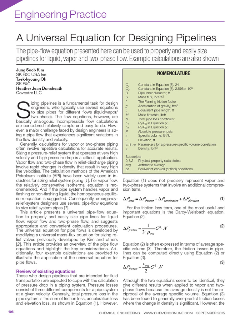 A Universal Equation For Designing Pipelines | PDF | Fluid Dynamics ...