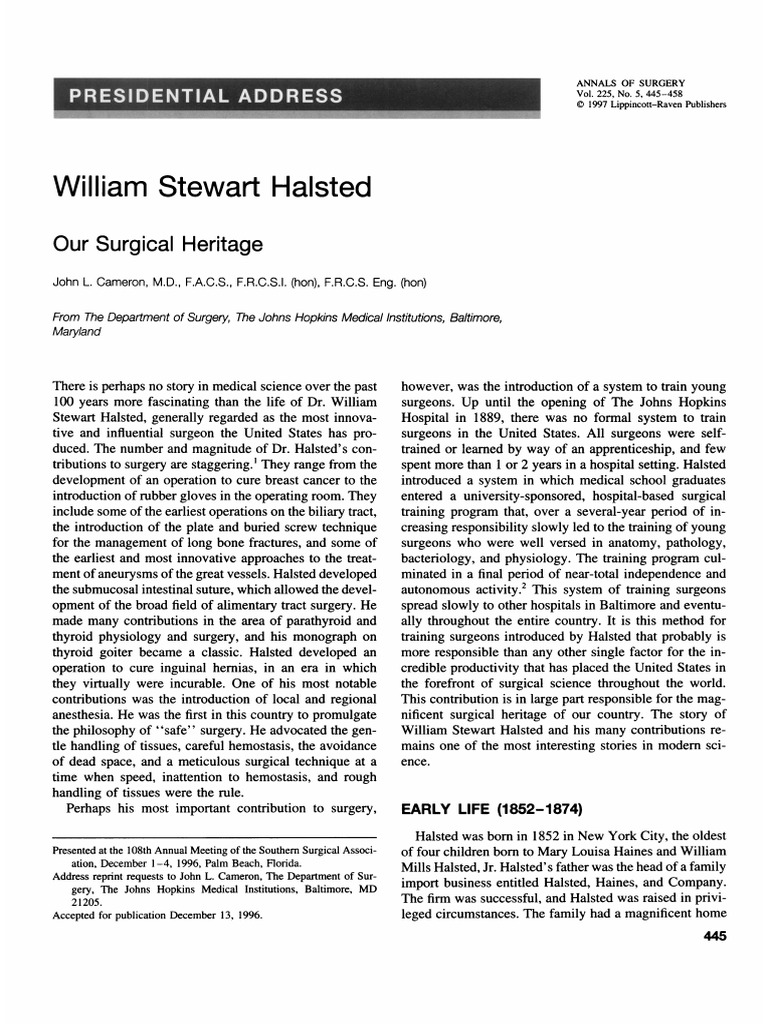 Halsted's Impact on Modern Surgery | PDF | Medicine | Health Care
