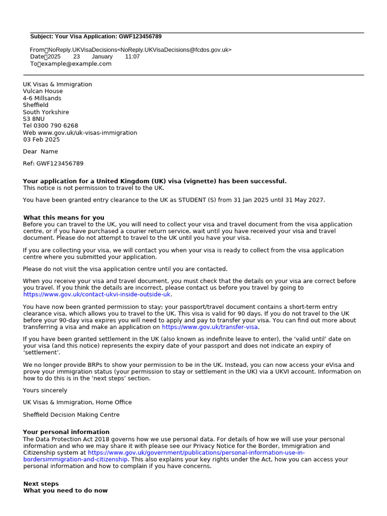 Example Visa Decision Letter | PDF | Travel Visa | Passport