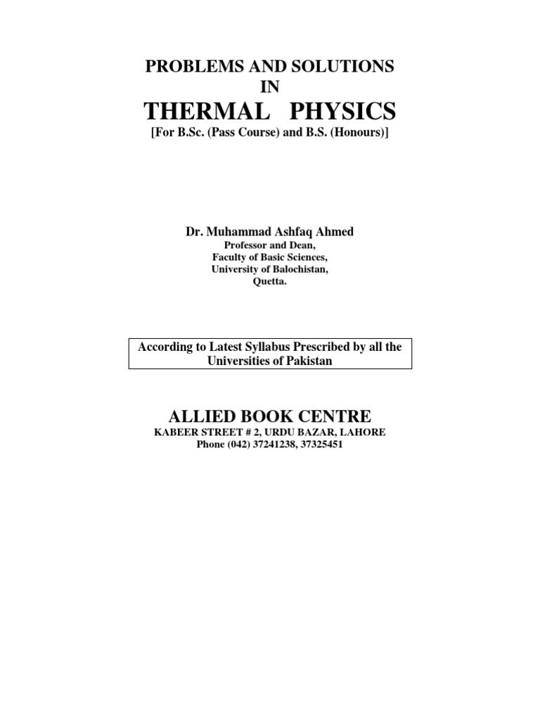 Problems and Solutions in Thermal Physics (Title Page and Table of ...