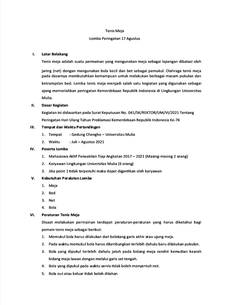 PDF Proposal Lomba Tenis Meja 2021 Compress | PDF