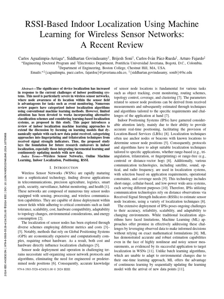 RSSI-Based Indoor Localization Using Machine Learning For Wireless Sensor Networks A Recent ...