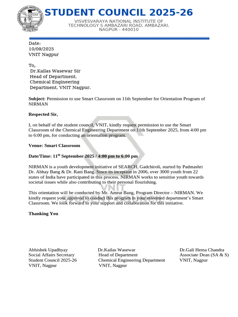 VNIT Nagpur Smart Classroom Request | PDF