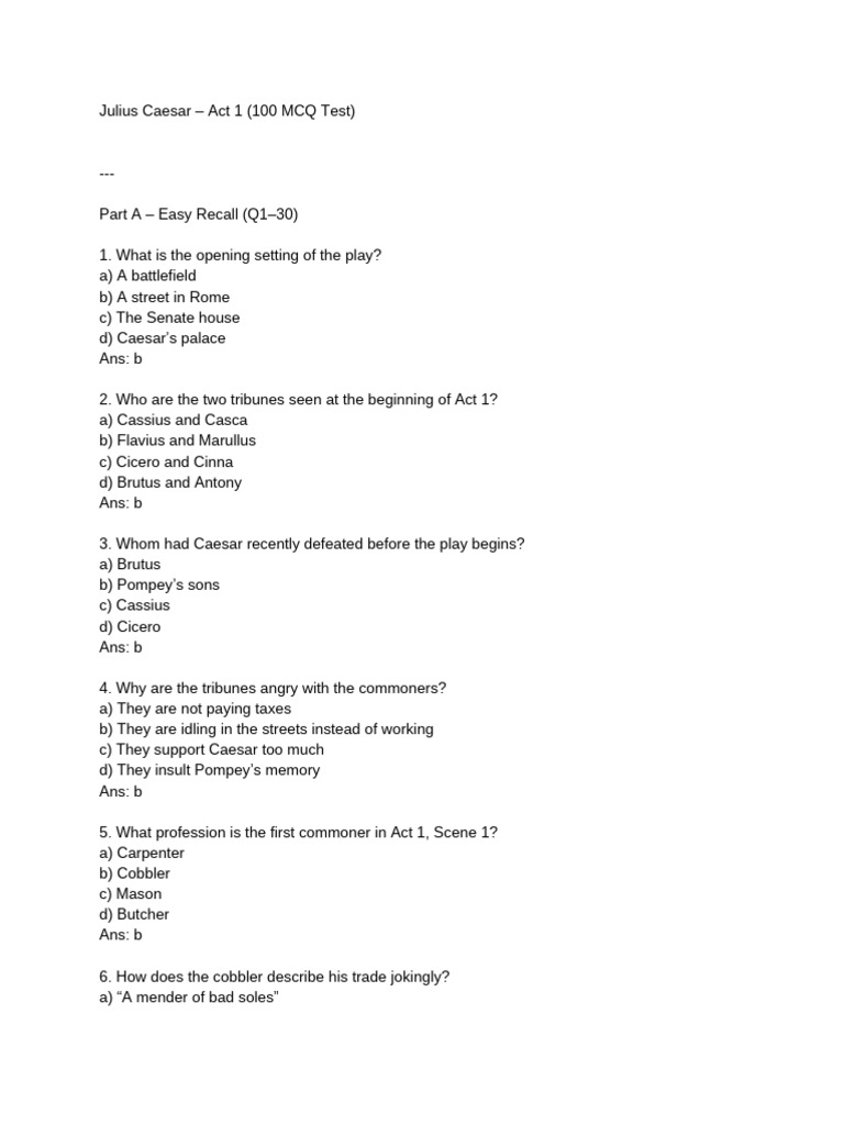 Julius Caesar - Act 1 (100 MCQ Test) | PDF | Julius Caesar | Mark Antony