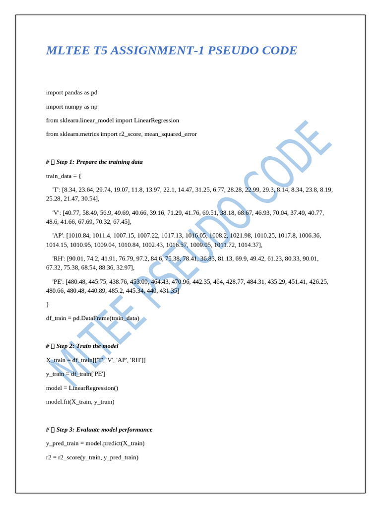 Mltee t5 Assignment Pseudo Code | PDF | Sensitivity And Specificity ...