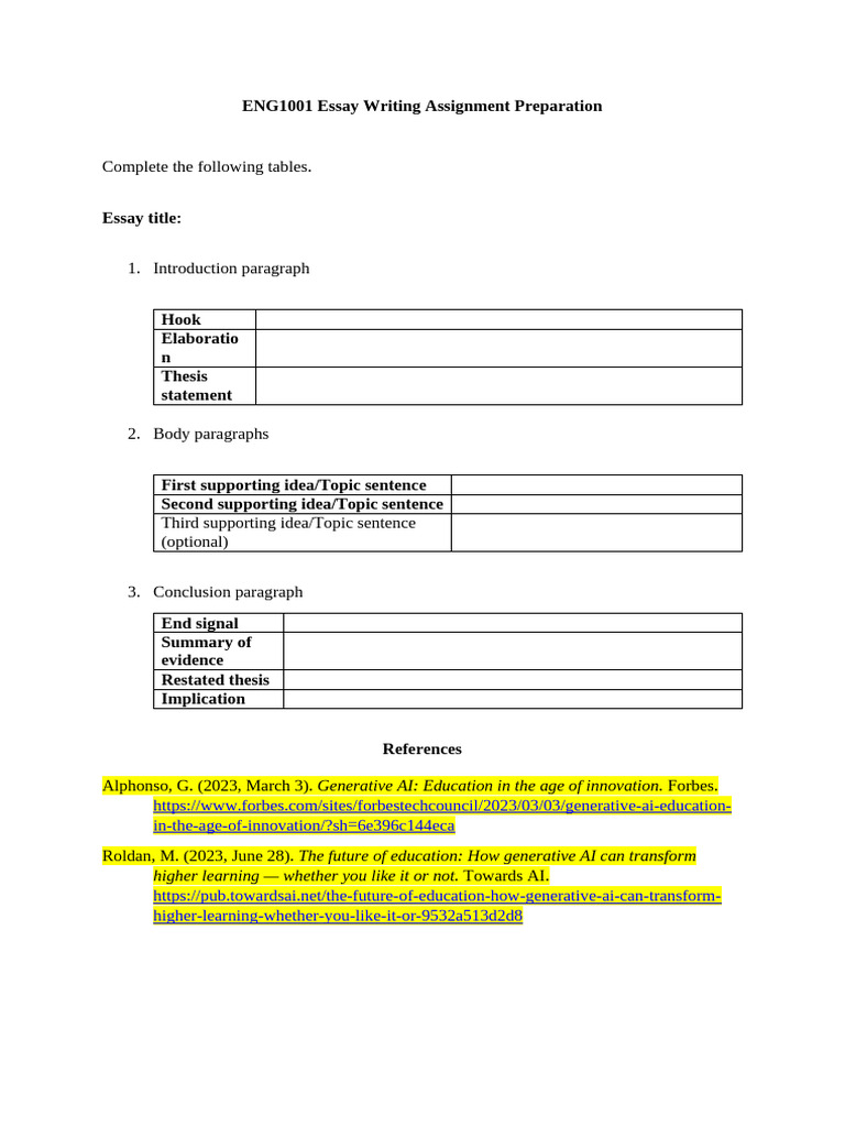 Essay Writing Outline | PDF