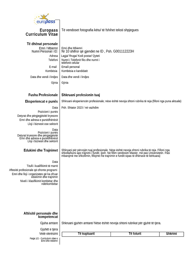 CV Europas Shqip | PDF