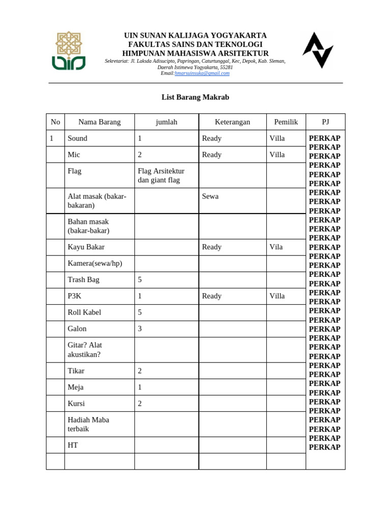 List Barang | PDF