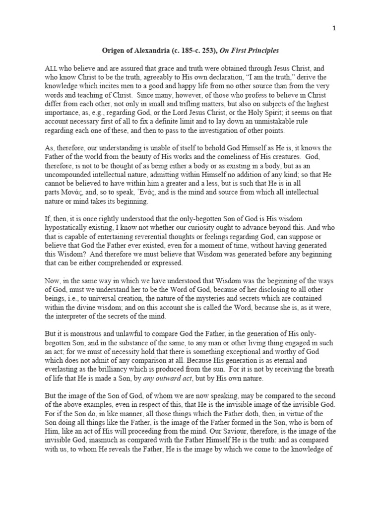 Origen's On First Principles Explained | PDF | God The Father | Holy Spirit