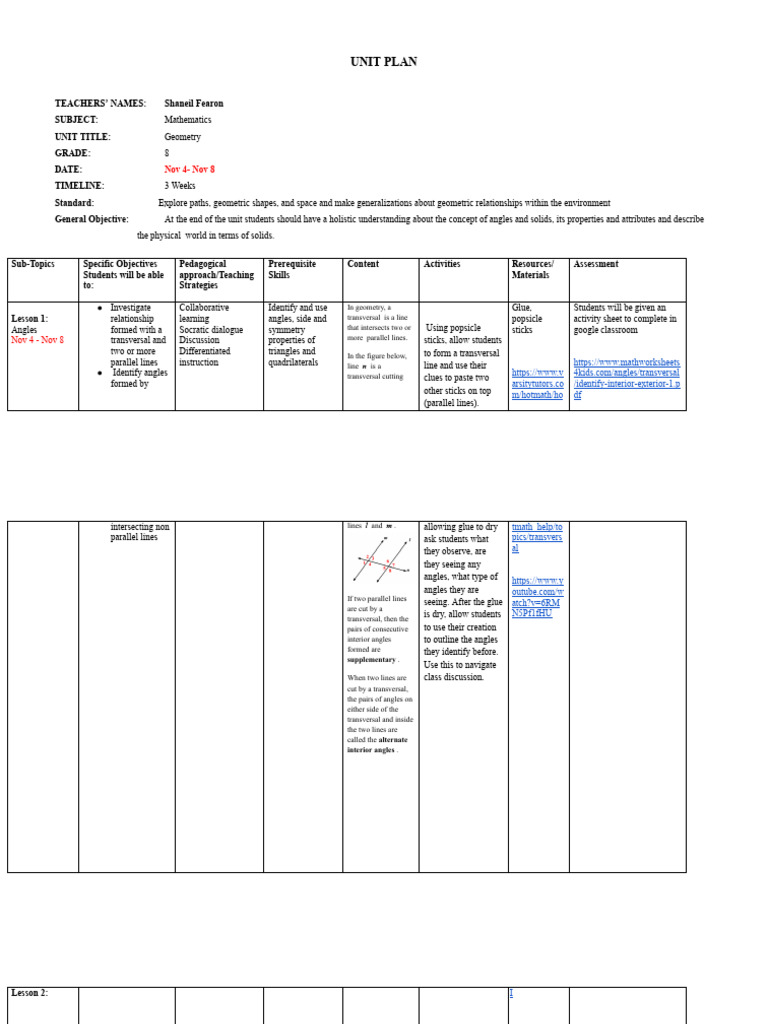 8th Grade Geometry Unit Plan | PDF | Geometry | Angle