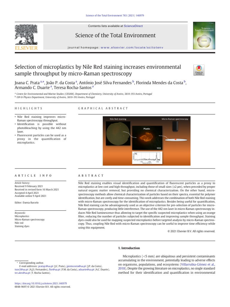 Nile Red Staining for Microplastics Analysis | PDF | Raman Spectroscopy ...