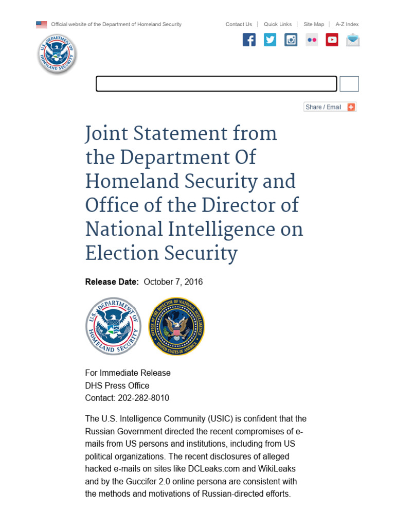 Joint Statement From The Department of Homeland Security and Office of ...
