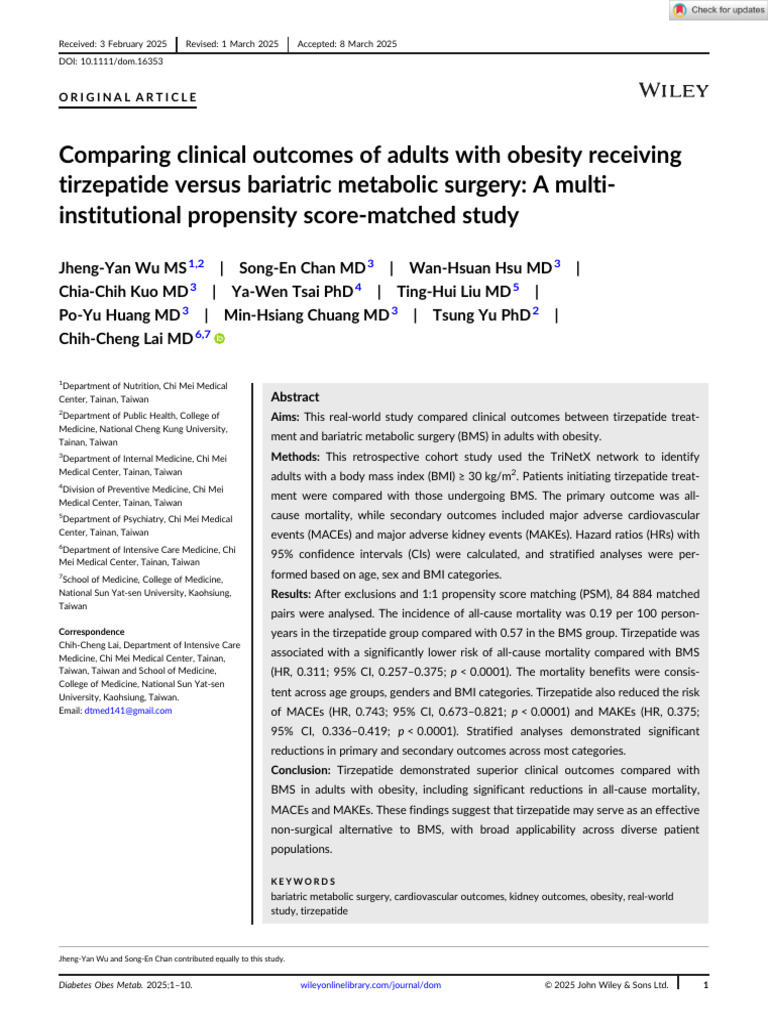 Tirzepatide vs. Bariatric Surgery Outcomes | PDF | Body Mass Index ...
