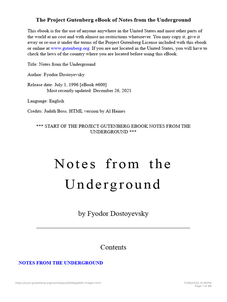 Free eBook: Notes from the Underground | PDF