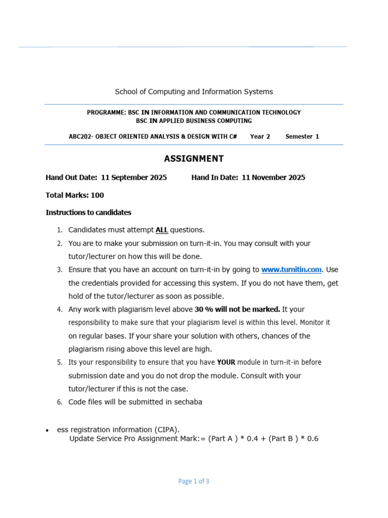 OOAD C# Assignment-September 2025 | PDF | Model–View–Controller | Software
