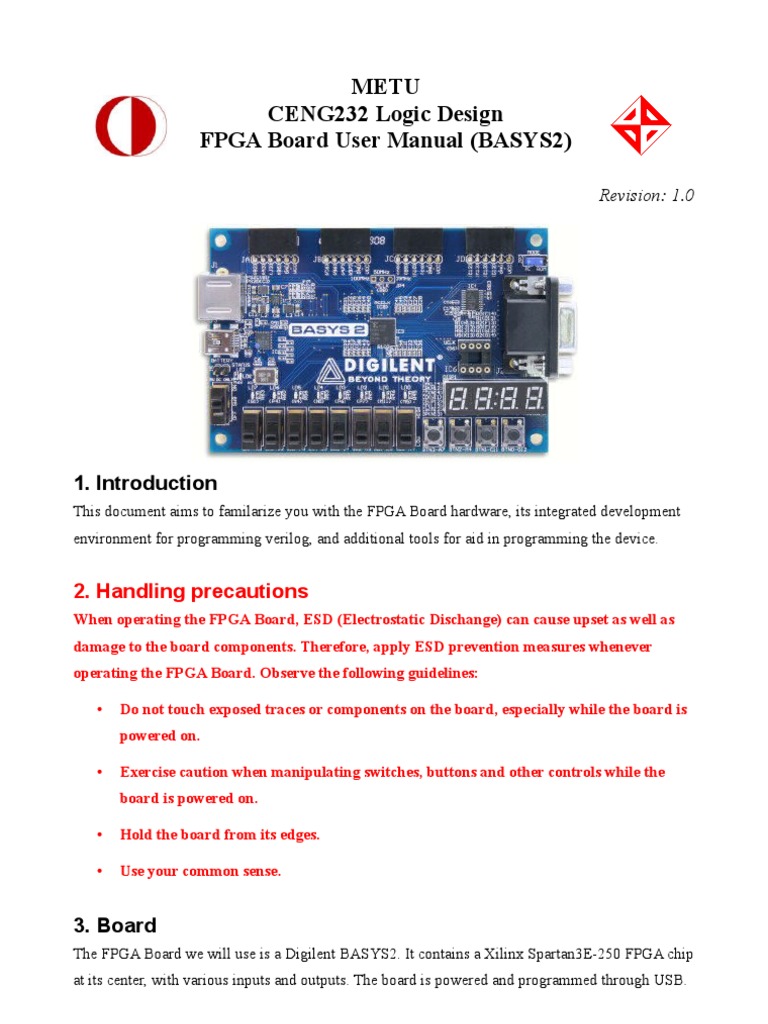 Metu CENG232 Logic Design FPGA Board User Manual (BASYS2) : 2. Handling Precautions | PDF ...