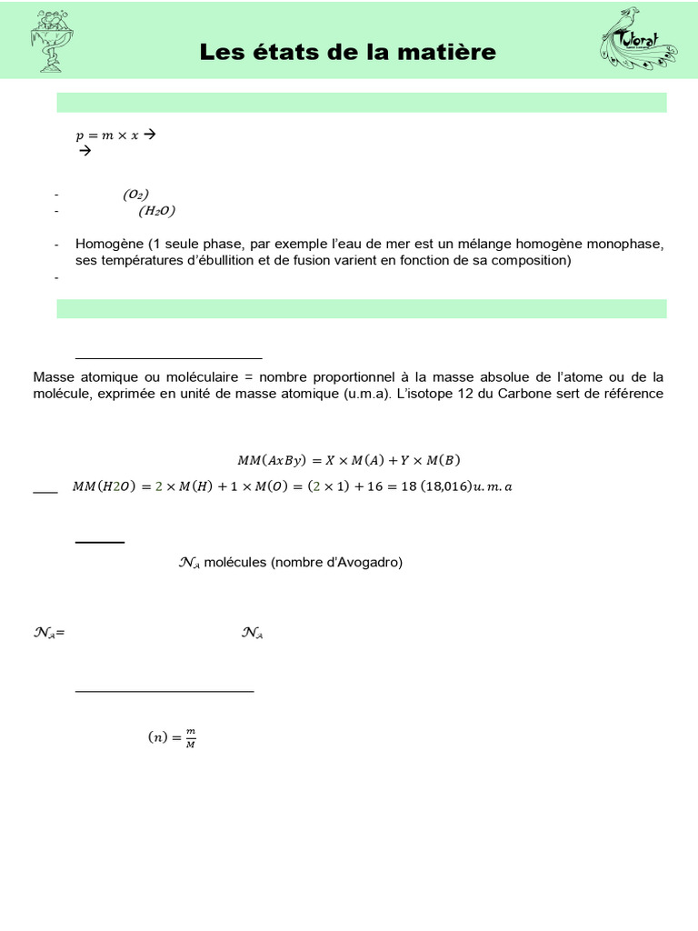 États de la matière : gaz, liquides, solides | PDF | Concentration ...