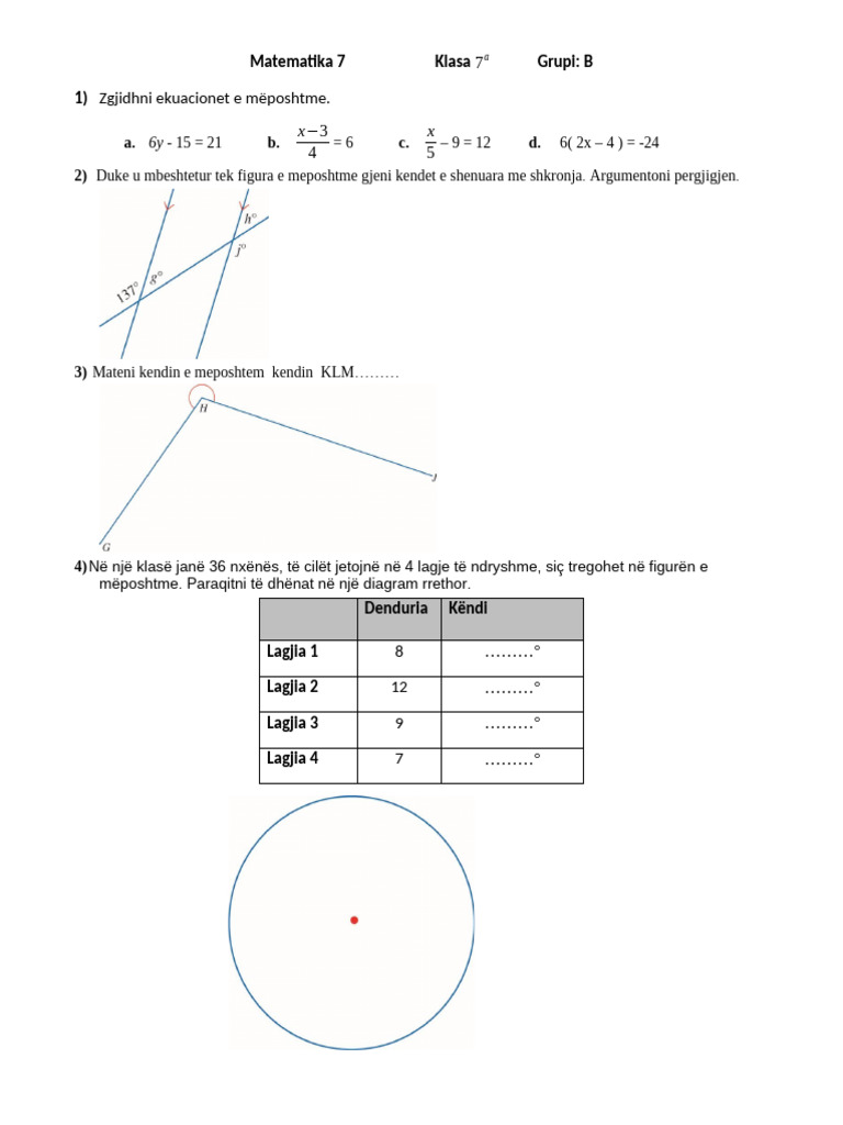 Test Periudha 2. Matematika 7A. GrB. 2025 | PDF