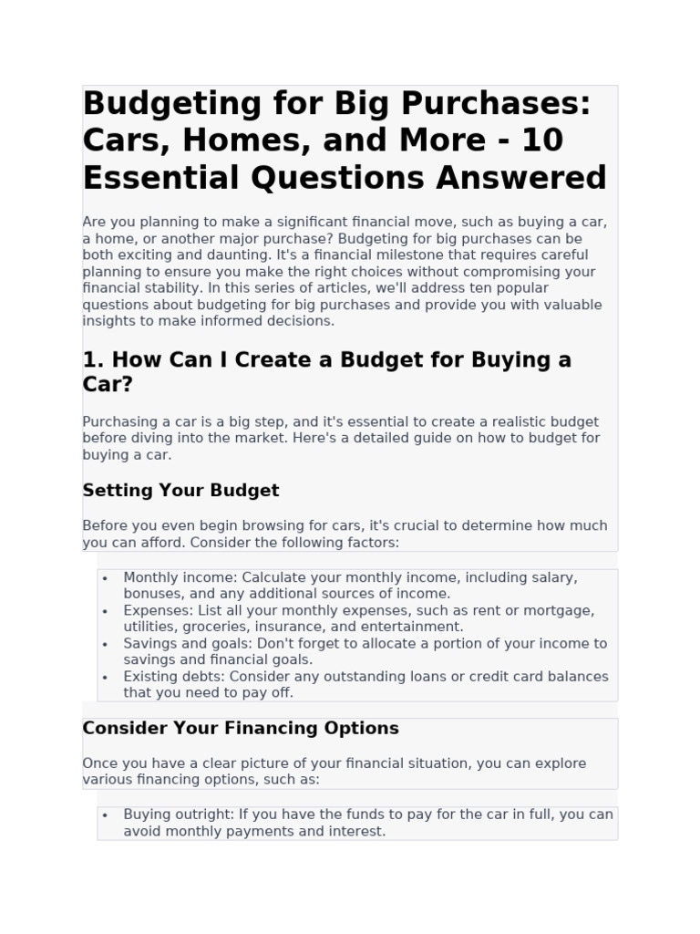 Budgeting Tips for Major Purchases | PDF | Mortgages | Expense