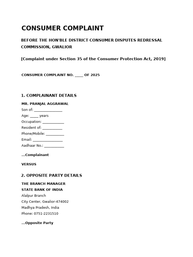 Consumer Complaint Sbi Gwalior | PDF | Affidavit | Interest