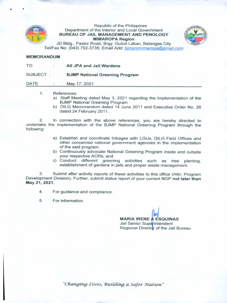 Bjmp National Greening Program | PDF