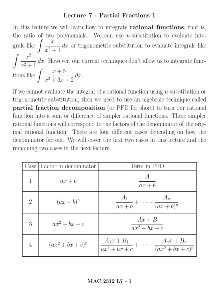 Partial Fraction Decomposition Techniques | PDF | Abstract Algebra ...