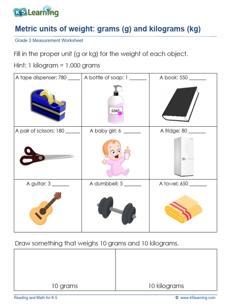 Grade 3 Weight Measurement Worksheet | PDF